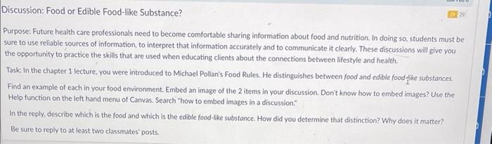 Solved Discussion: Food or Edible Food-like Substance? | Chegg.com
