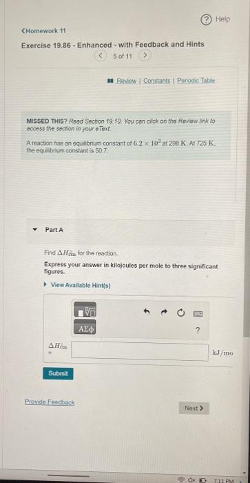 Solved Exercise 19.86 - Enhanced - with Feedback and Hints 5 | Chegg.com