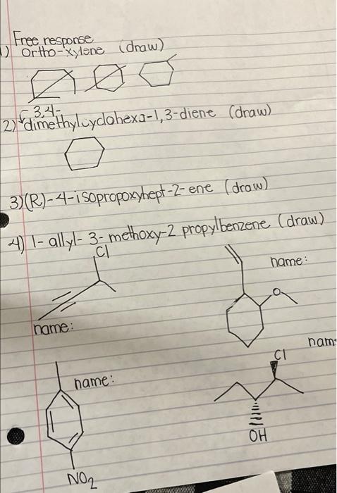Solved Free response Ortho-Xylene (draw) 20 o a 3.4. 2) | Chegg.com