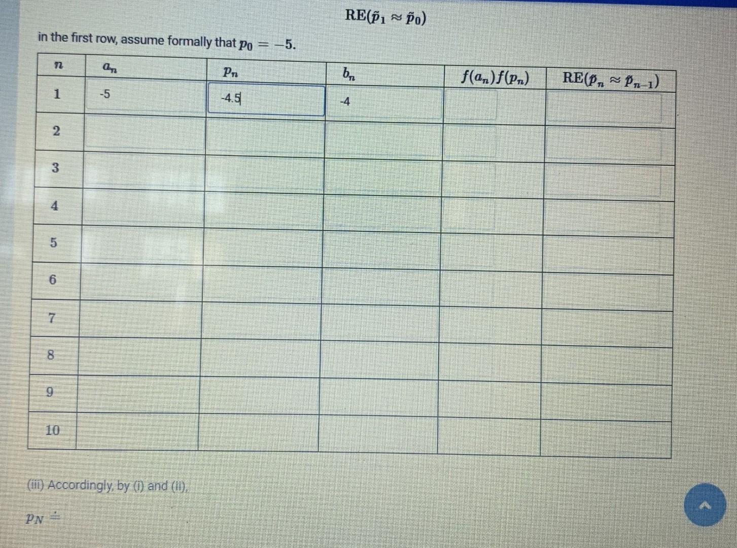 Bisection Method All Numerical Answers Should Be 1198