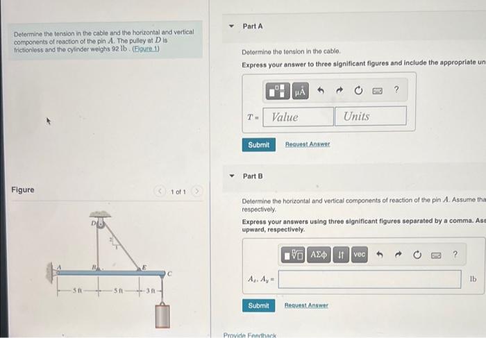 Solved Determine the tension in the cable and the horizontal | Chegg.com