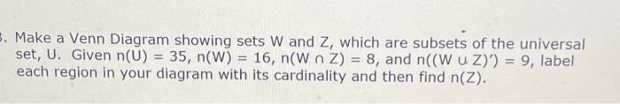Solved Make a Venn Diagram showing sets W and Z, which are | Chegg.com