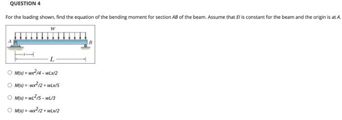 Solved QUESTION 4 For the loading shown, find the equation | Chegg.com
