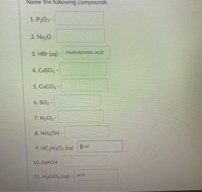 Solved Name the following compounds 1. P207 - 2. Na2O- 3. | Chegg.com
