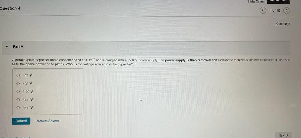 Solved Hide Timer .. Question 4 4 of 10 Constants Part A A | Chegg.com