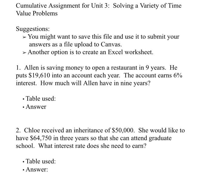 Solved Cumulative Assignment for Unit 3: Solving a Variety | Chegg.com