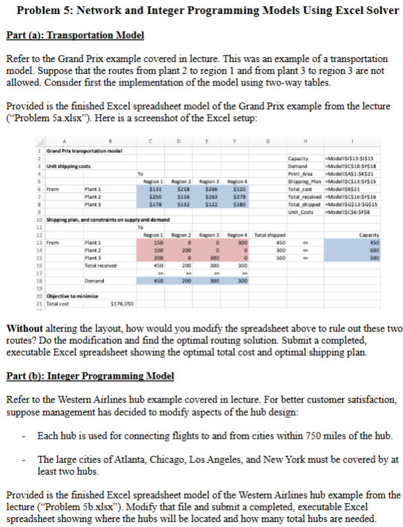 Solved Problem 5: Network and Integer Programming Models | Chegg.com