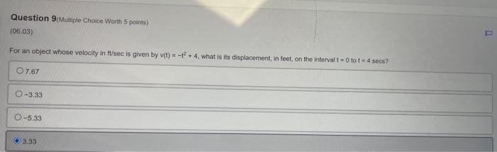 Solved Question 9 (Multiple Choice Worth 5 points) (06:03) | Chegg.com