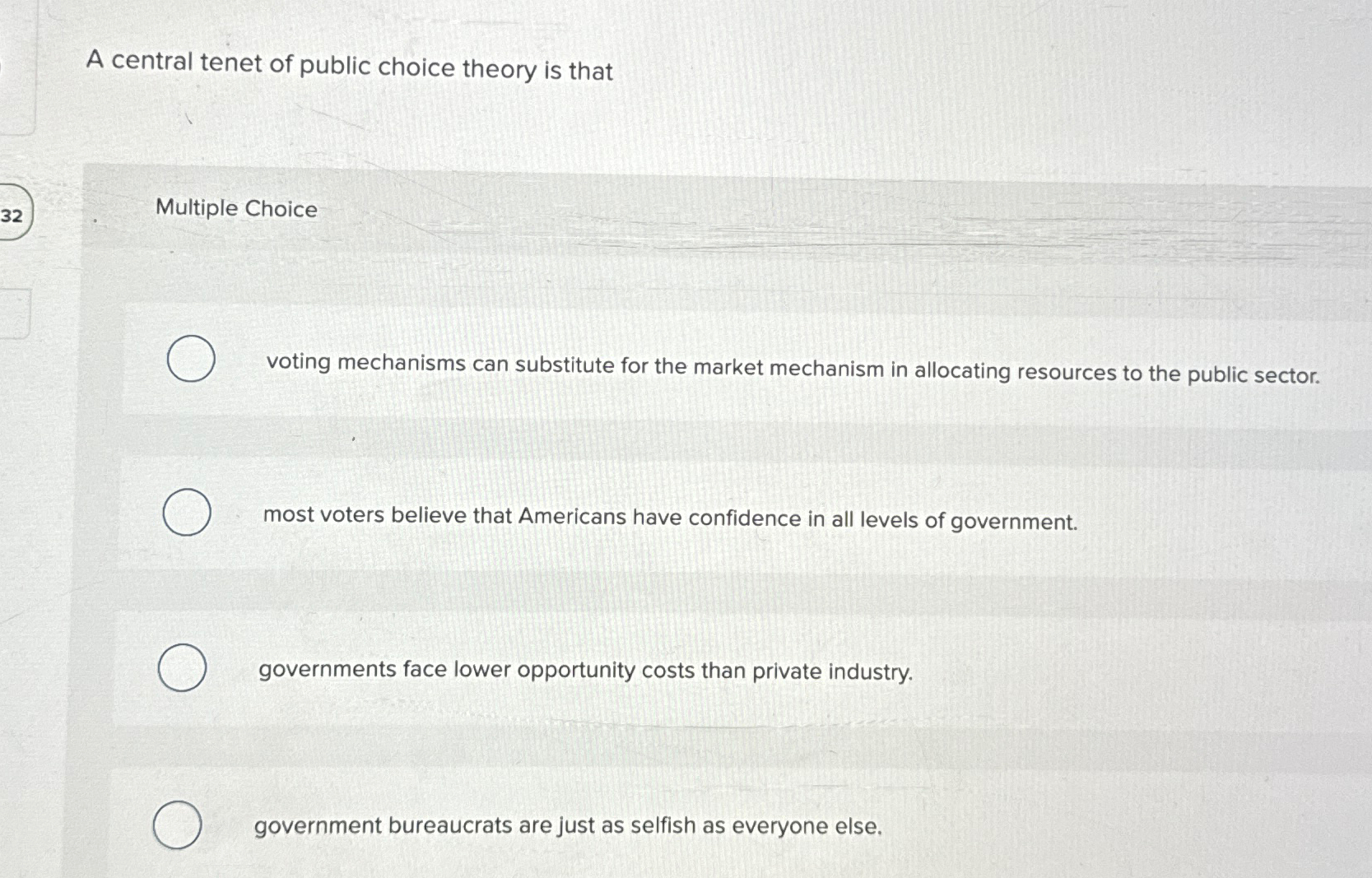 Solved A central tenet of public choice theory is | Chegg.com