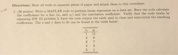 Solved write a matlab code to perform linear regression on | Chegg.com