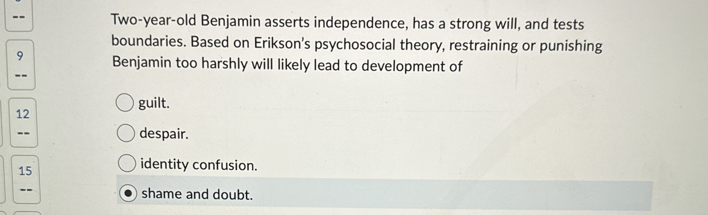 Solved Two-year-old Benjamin asserts independence, has a | Chegg.com