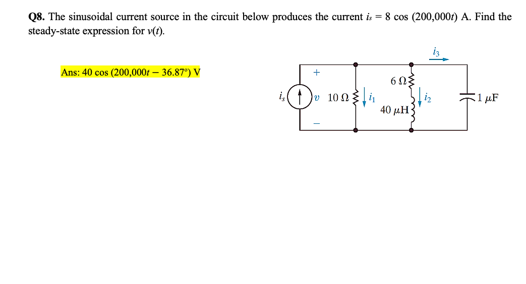 Solved Q8. ﻿The sinusoidal current source in the circuit | Chegg.com