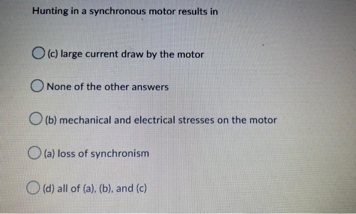 Solved Hunting in a synchronous motor results in (c) large | Chegg.com