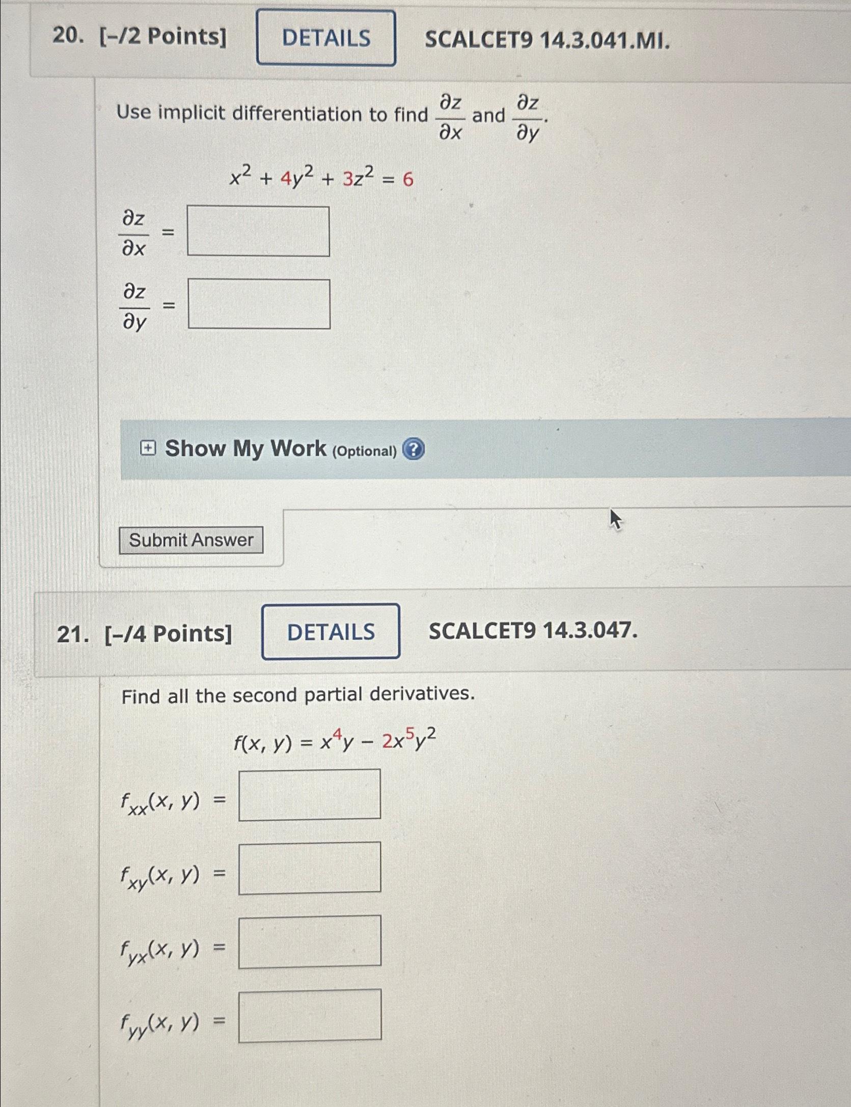 Solved Points]SCALCET9 14.3.041.MI.Use implicit | Chegg.com