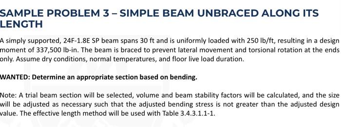 Solved SAMPLE PROBLEM 3 - SIMPLE BEAM UNBRACED ALONG ITS | Chegg.com