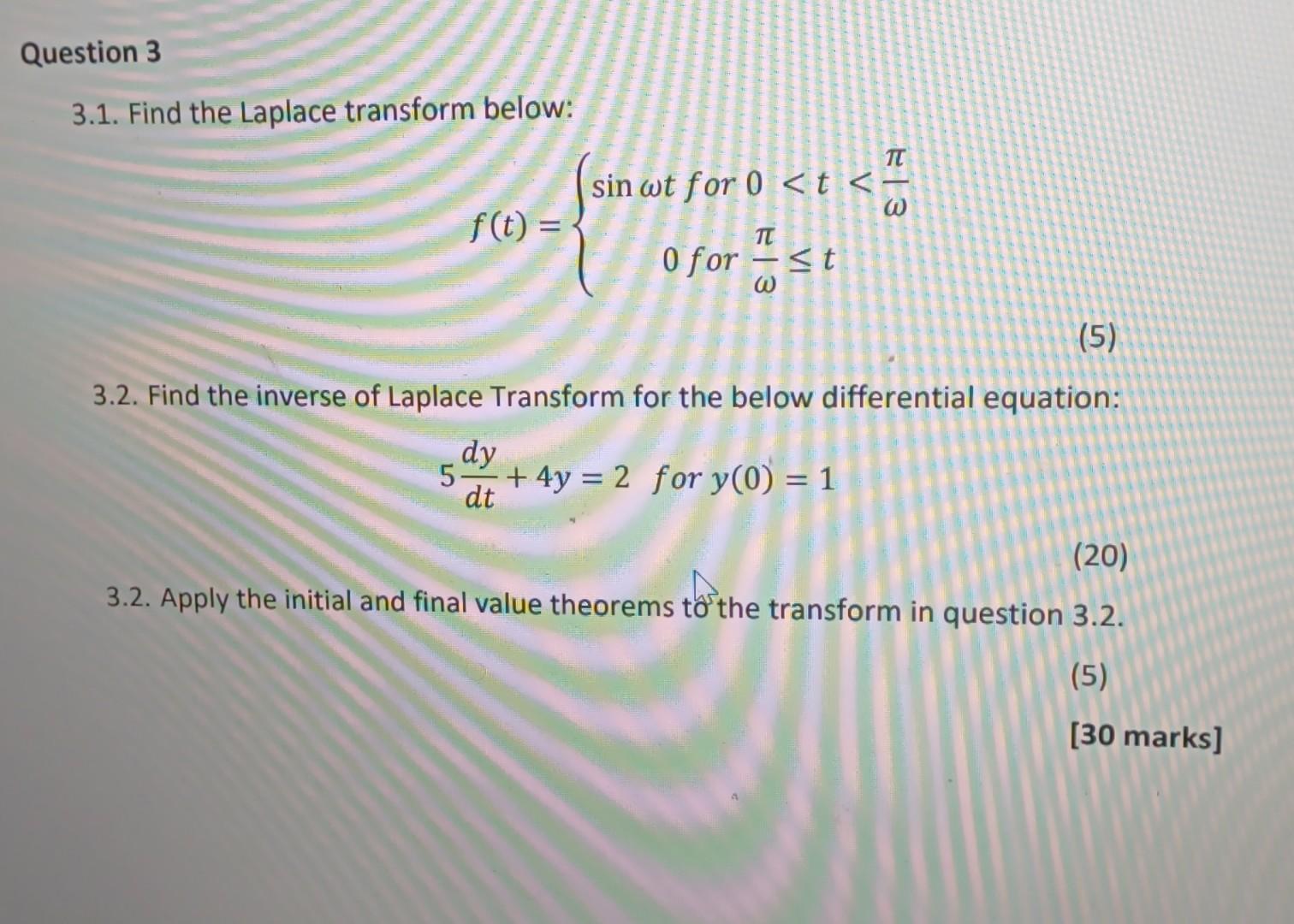 Solved 3.1. Find the Laplace transform below: \\[ | Chegg.com