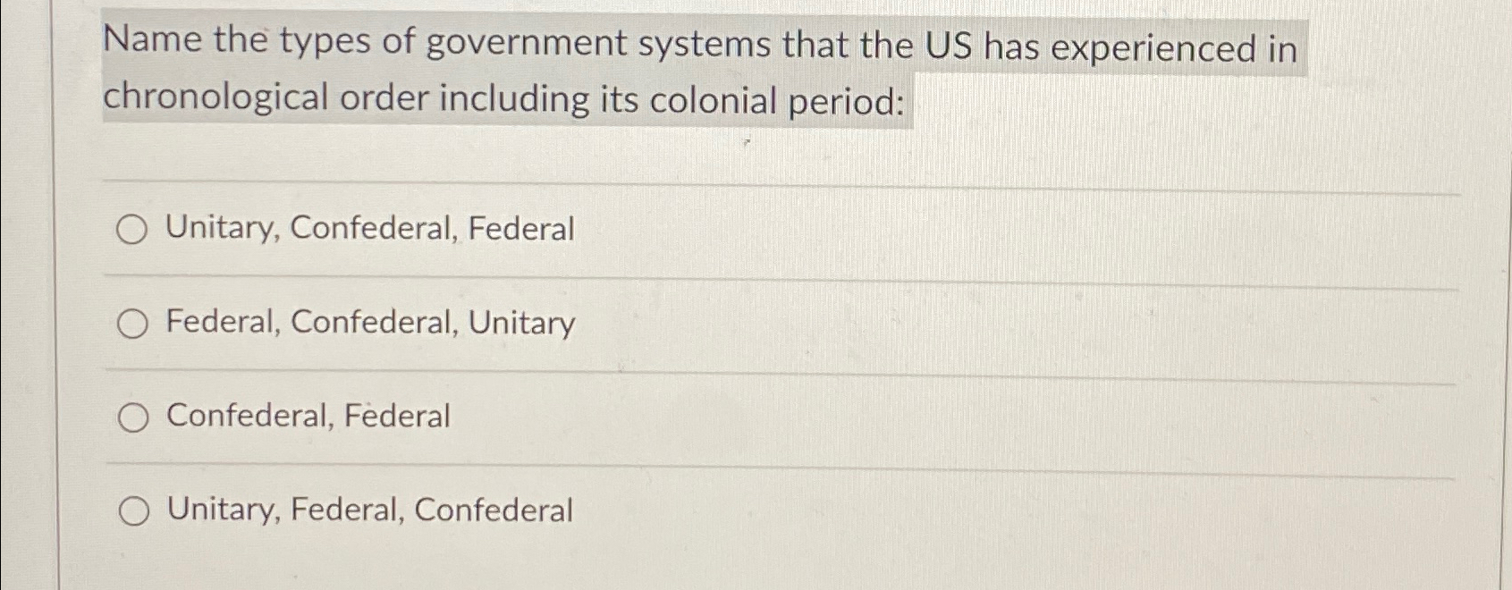 Solved Name the types of government systems that the US has | Chegg.com