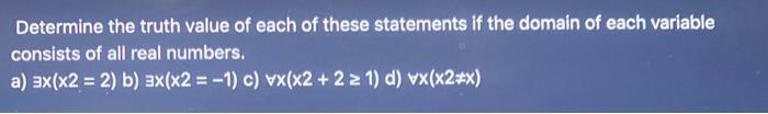 Solved Determine the truth value of each of these statements | Chegg.com