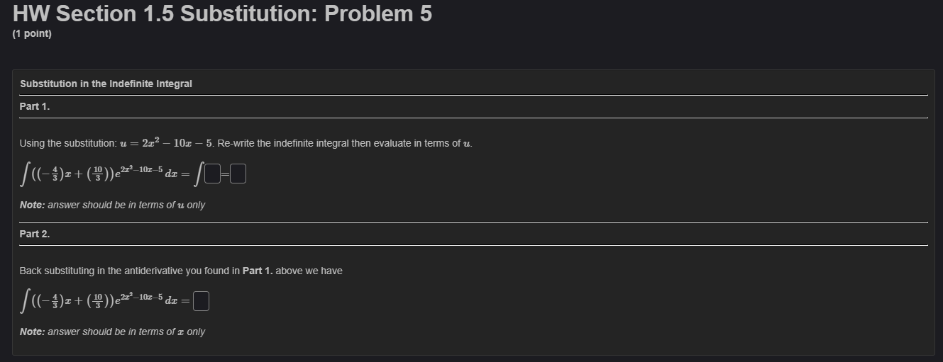 Solved HW Section 1.5 Substitution: Problem 5(1 | Chegg.com Solved HW Section 1.5 Substitution: Problem 5(1 | Chegg.com