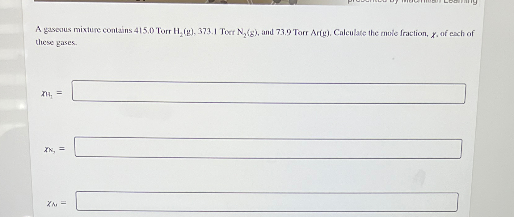 A gaseous mixture contains 415.0 ﻿Torr H2(g), 373.1 | Chegg.com