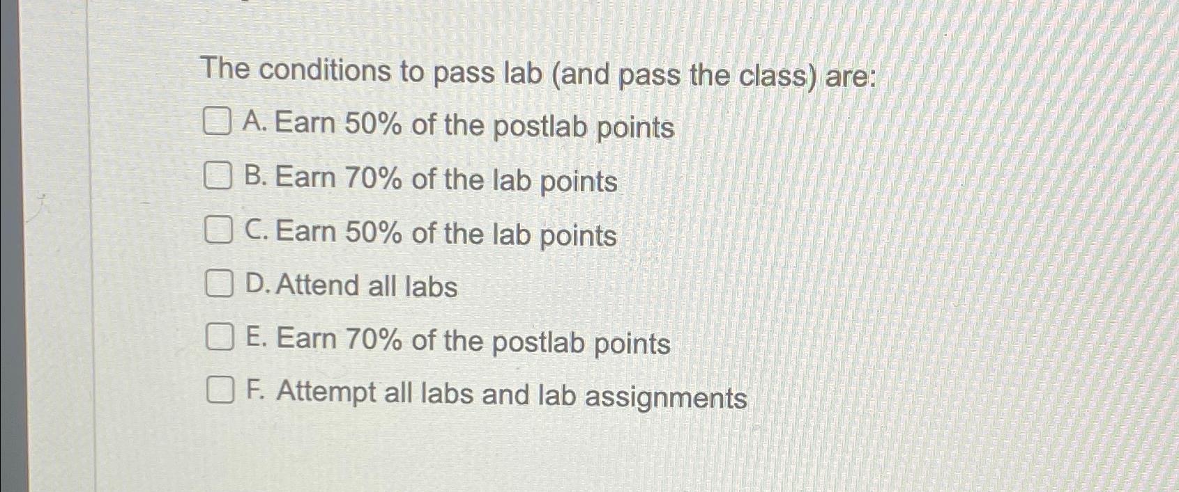 Solved The conditions to pass lab (and pass the class) | Chegg.com