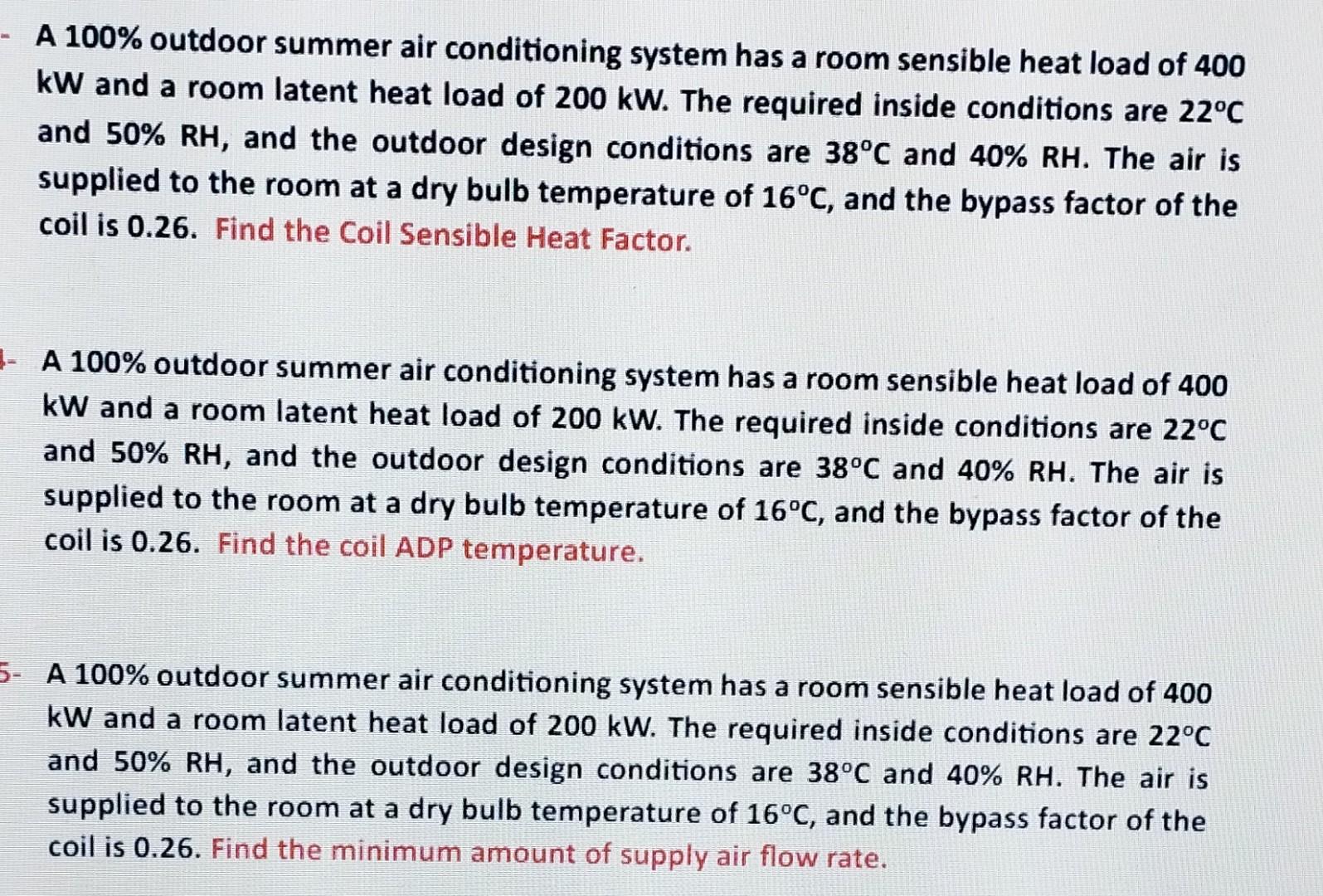 Solved A 100% outdoor summer air conditioning system has a | Chegg.com