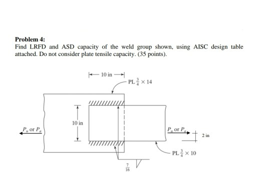 Problem 4: Find LRFD and ASD capacity of the weld | Chegg.com