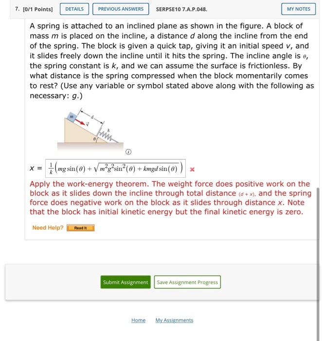 Solved A spring is attached to an inclined plane as shown in | Chegg.com