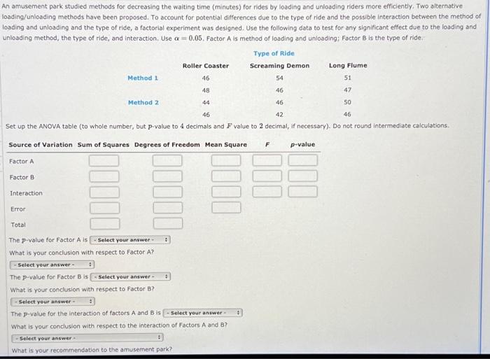 Solved An amusement park studied methods for decreasing the | Chegg.com