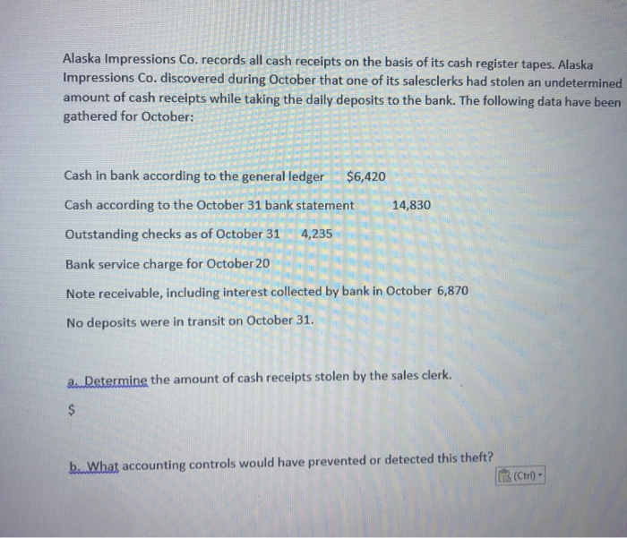 Solved Alaska Impressions Co. records all cash receipts on | Chegg.com