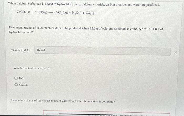Solved need help on "How many grams of the excess reactant | Chegg.com