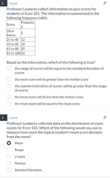 Solved Professor Louberto collect information on quiz scores | Chegg.com