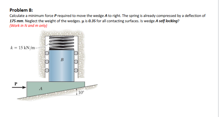 Problem 8:Calculate a minimum force P ﻿required to | Chegg.com