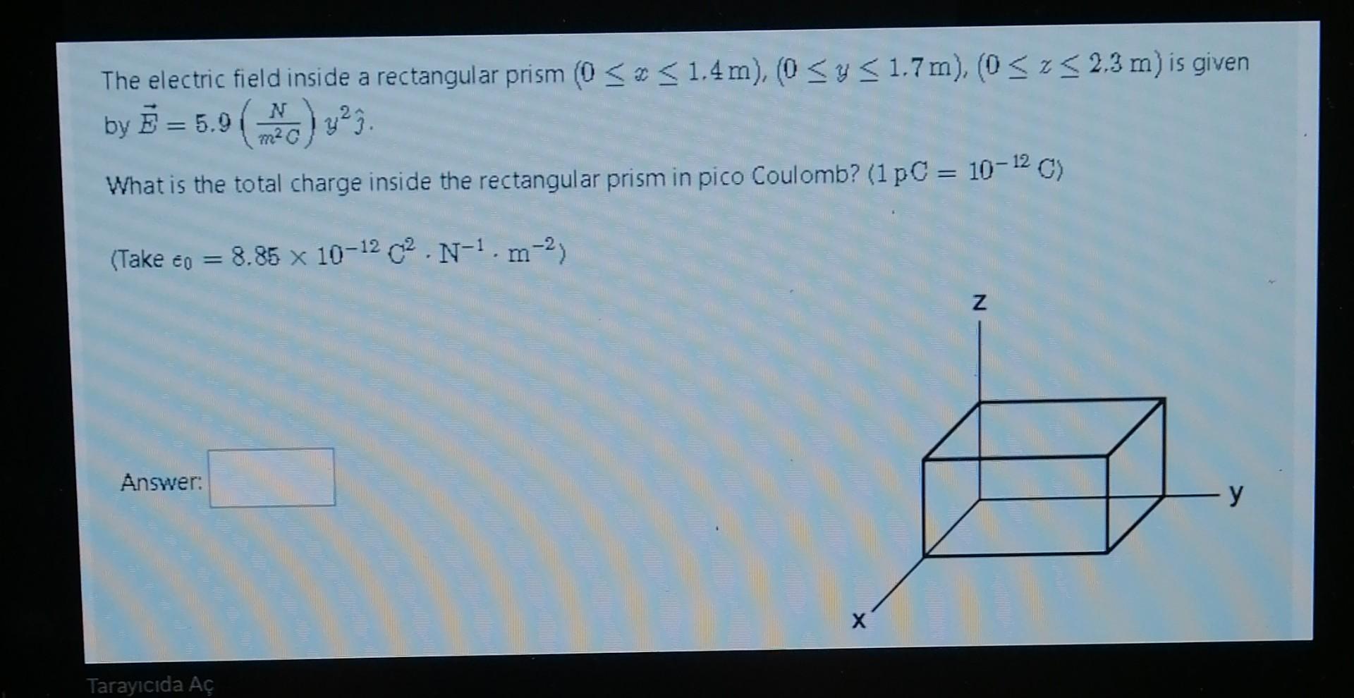 Solved The electric field inside a rectangular prism | Chegg.com
