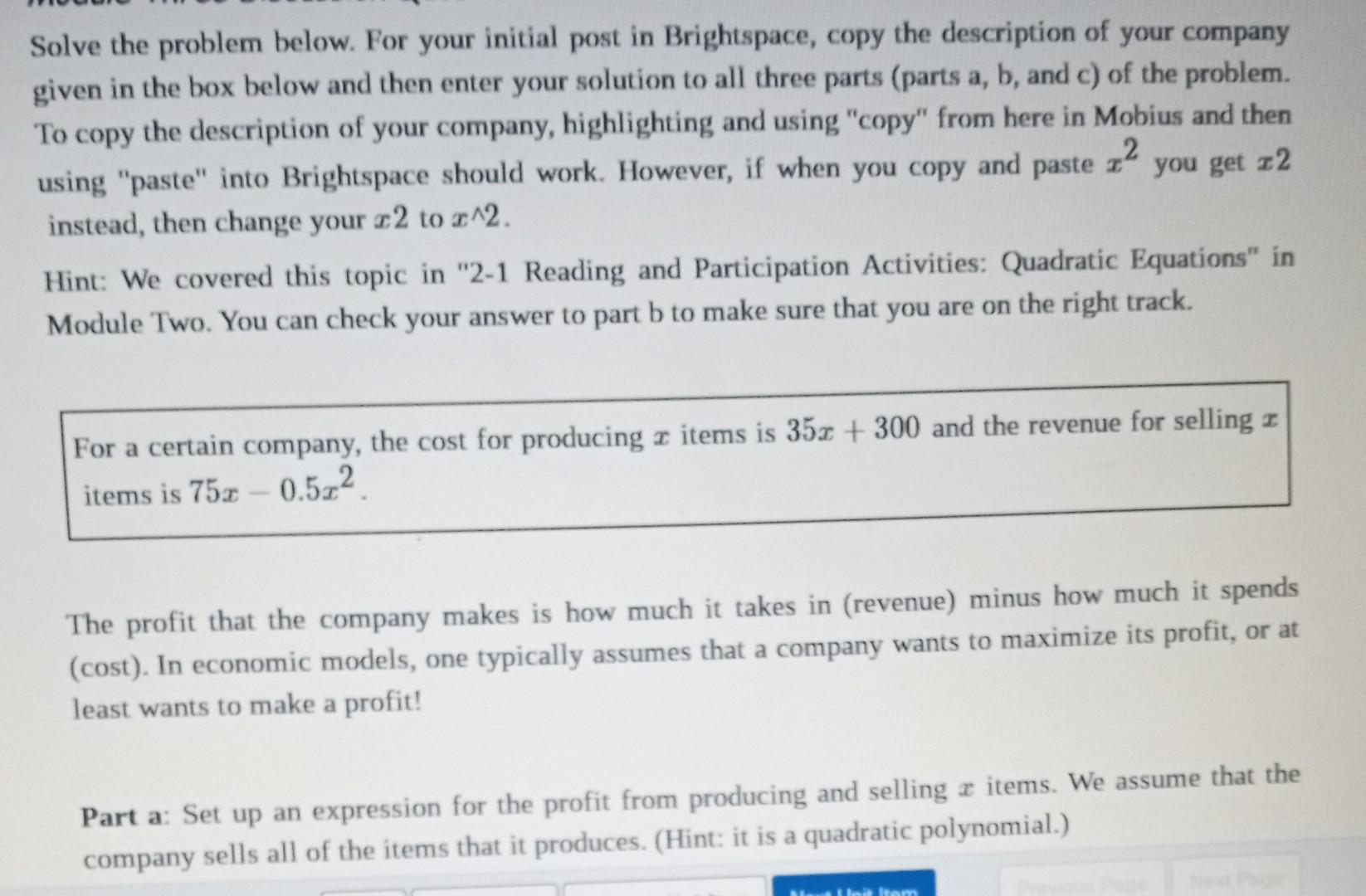 Solved Solve the problem below. For your initial post in | Chegg.com