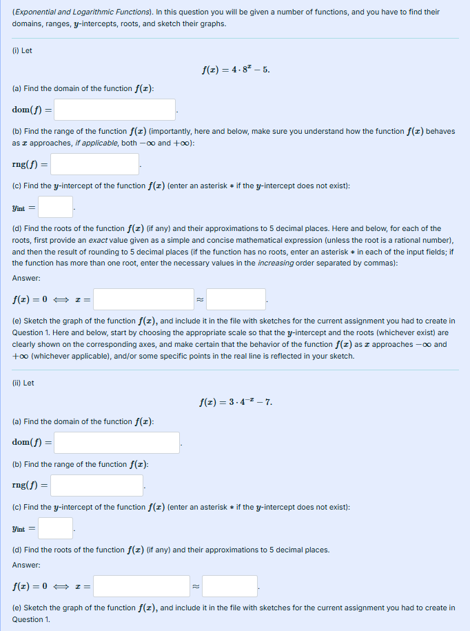 Solved (Exponential ﻿and Logarithmic Functions) ﻿please | Chegg.com