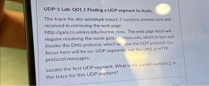 UDP-1 Lab: Q01.1 Finding a UDP segment to study. The | Chegg.com