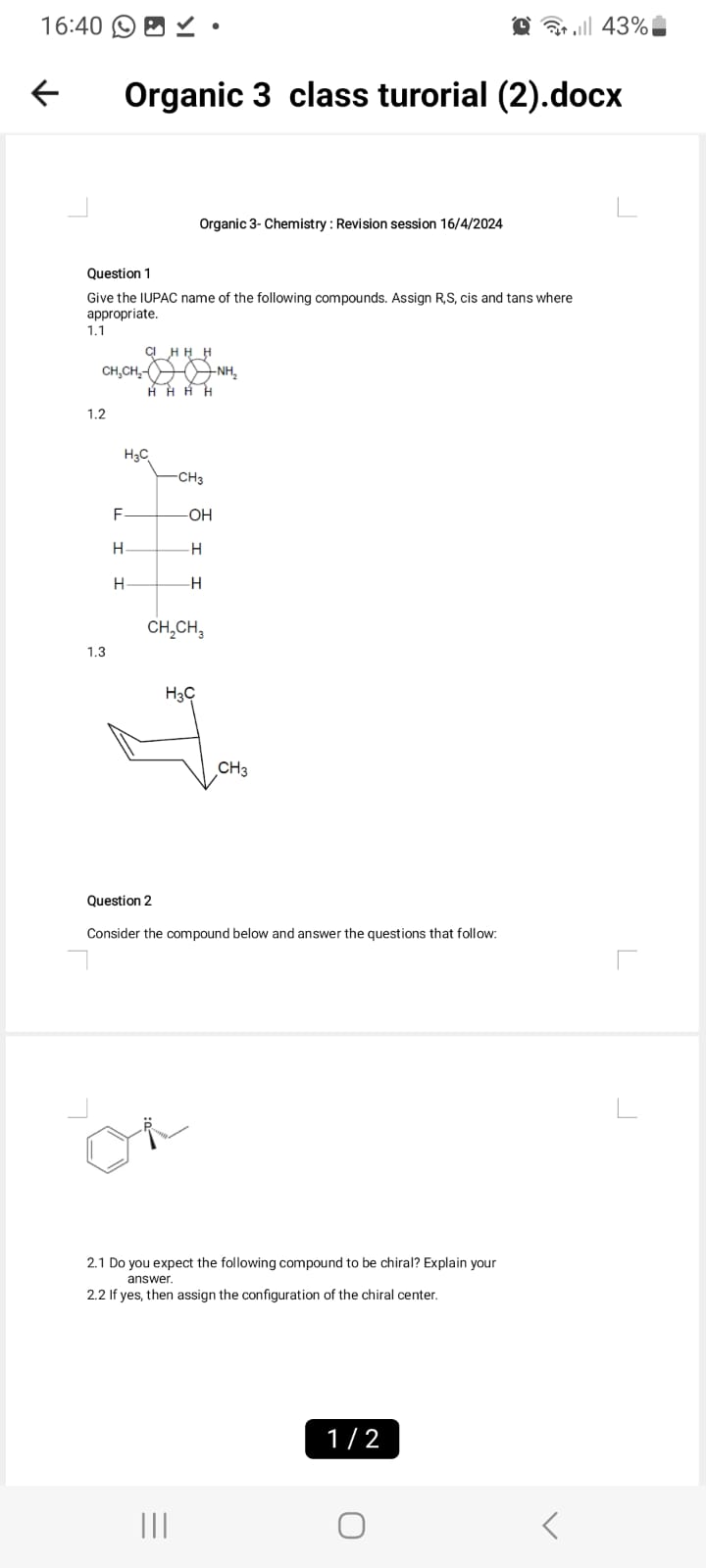 Solved Organic 3- ﻿Chemistry : Revision session | Chegg.com