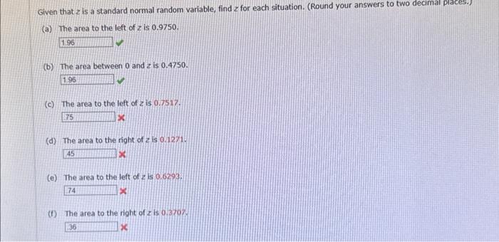 Solved Given that z is a standard normal random variable, | Chegg.com