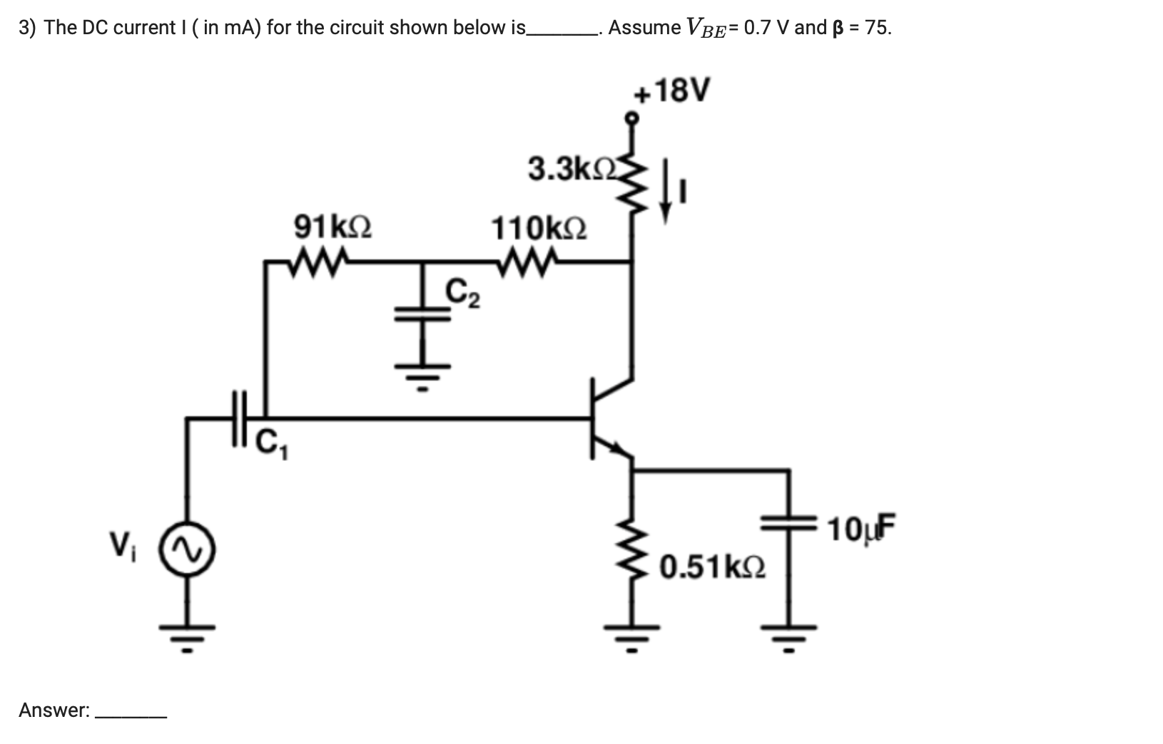 Solved The DC current I ( ﻿in mA ) ﻿for the circuit shown | Chegg.com