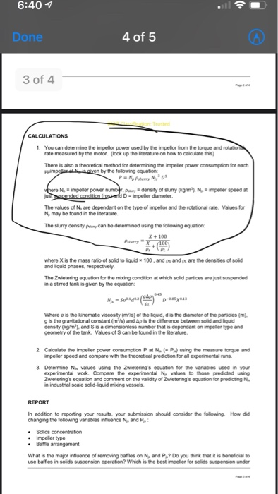 Find impeller power number (Np) for the following | Chegg.com