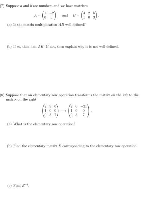 Solved Answer 7 & 8 question for Matrices asap.located in | Chegg.com