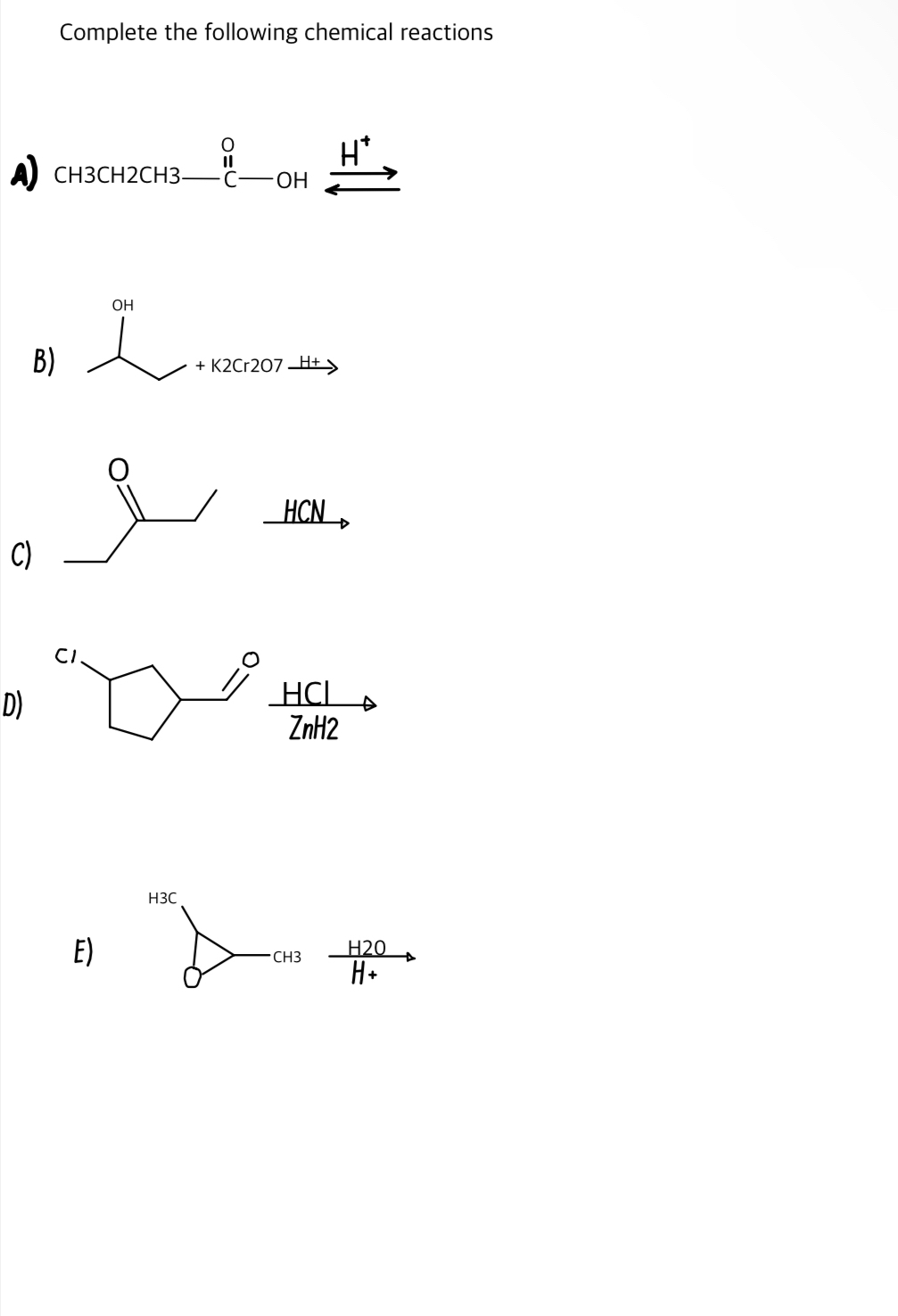 Solved Complete the following chemical reactions | Chegg.com
