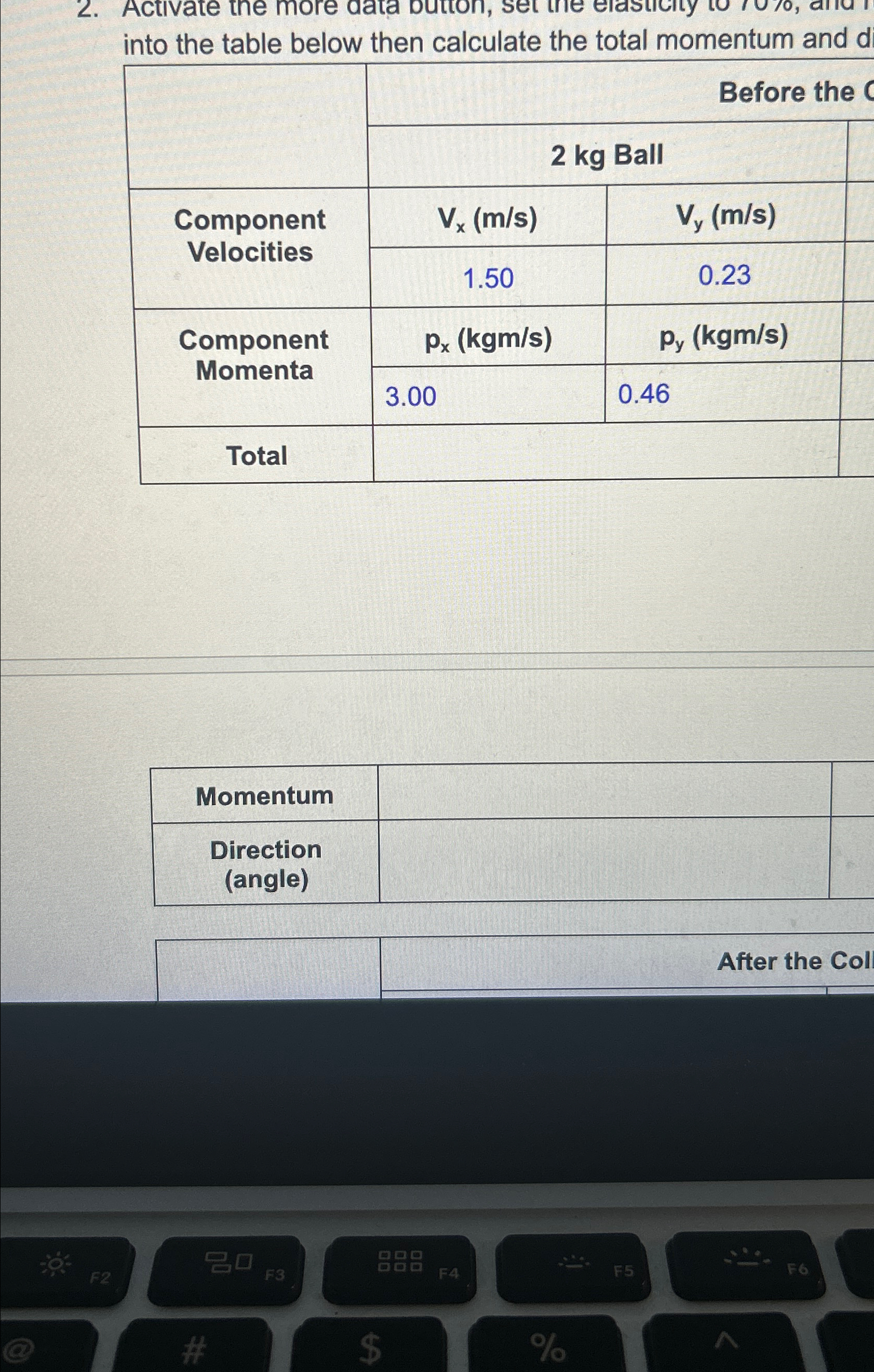 Solved What is the total momentum before collision for 2kg | Chegg.com