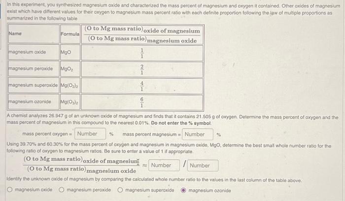 Solved In this experiment, you synthesized magnesium oxide | Chegg.com