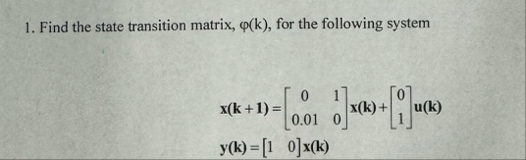 Solved Find the state transition matrix, φ(k), ﻿for the | Chegg.com