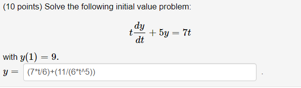 Solved (10 ﻿points) ﻿Solve the following initial value | Chegg.com