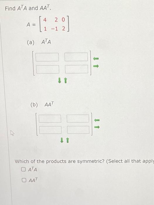 Solved Find ATA and AAT A = [ 4. 20 1 -1 2. (a) ATA 11 (b) | Chegg.com