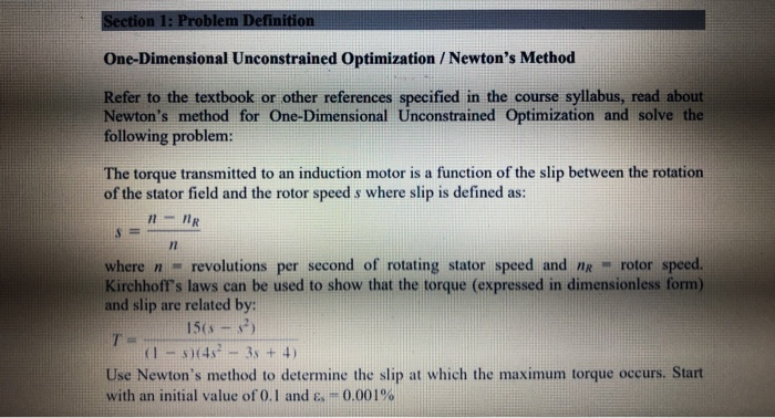 Solved Section 1: Problem Definition One-Dimensional | Chegg.com
