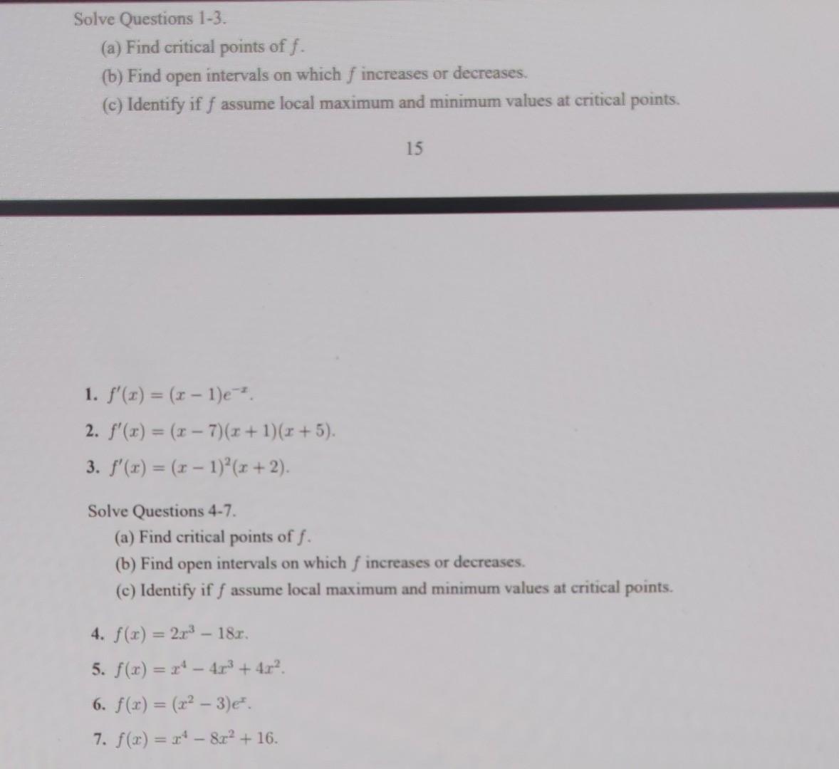 Solved Solve Questions 1-3. (a) Find critical points of f. | Chegg.com